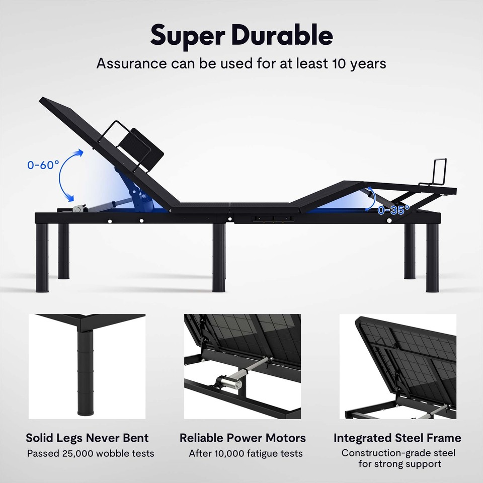 FlexiSpot Zero Clearance Electric Adjustable Bed Frame Zero Gravity Bed ...