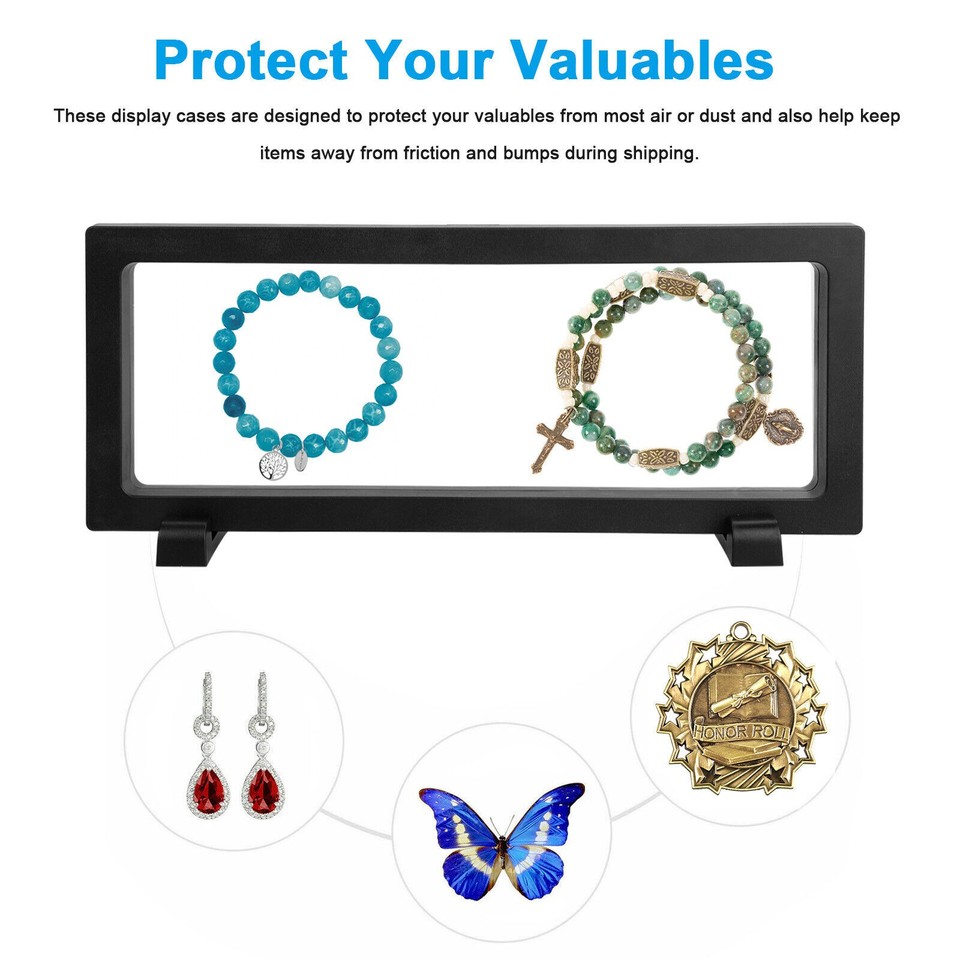 2PACK 3D Floating Coin Display Frame Box Jewelry Holder Case W/ Stand ...