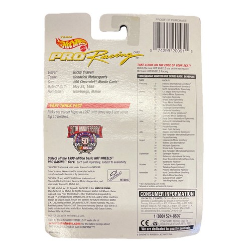 Ricky Craven #50 Hot Wheels Pro Racing 1998 Preview Edition 1:64 Scale ...