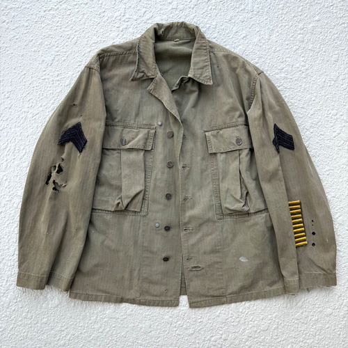 WWII US Army HBT Jacket with Sergeant Stripes Damaged Original 13 Star ...