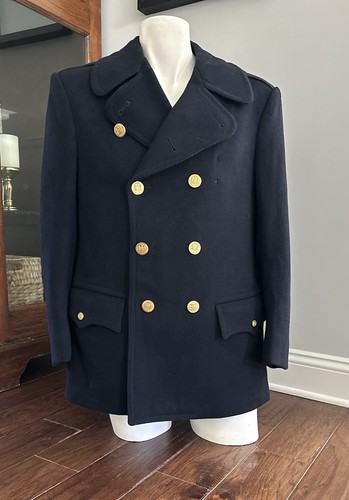 Vintage 1980s Navy Blue Wool Reefer Pea Coat Uniform New York Police ...