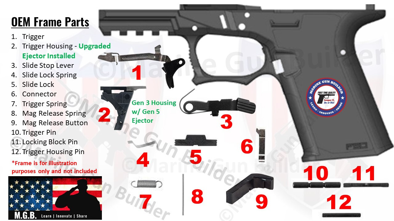 Glock 19 Lower Parts Kit OEM G19 LPK Gen 3 w/ Gen 5 47021 Ejector ...