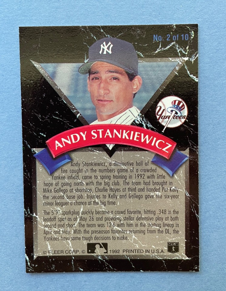 1992 Fleer Ultra Baseball Andy Stankiewicz All Rookie Team #2 New York ...