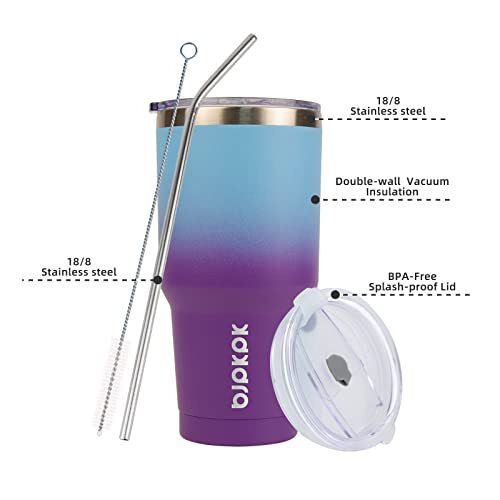 30oz Color Block Tumbler With Lid And Strawstainless Steel Double Wall ...