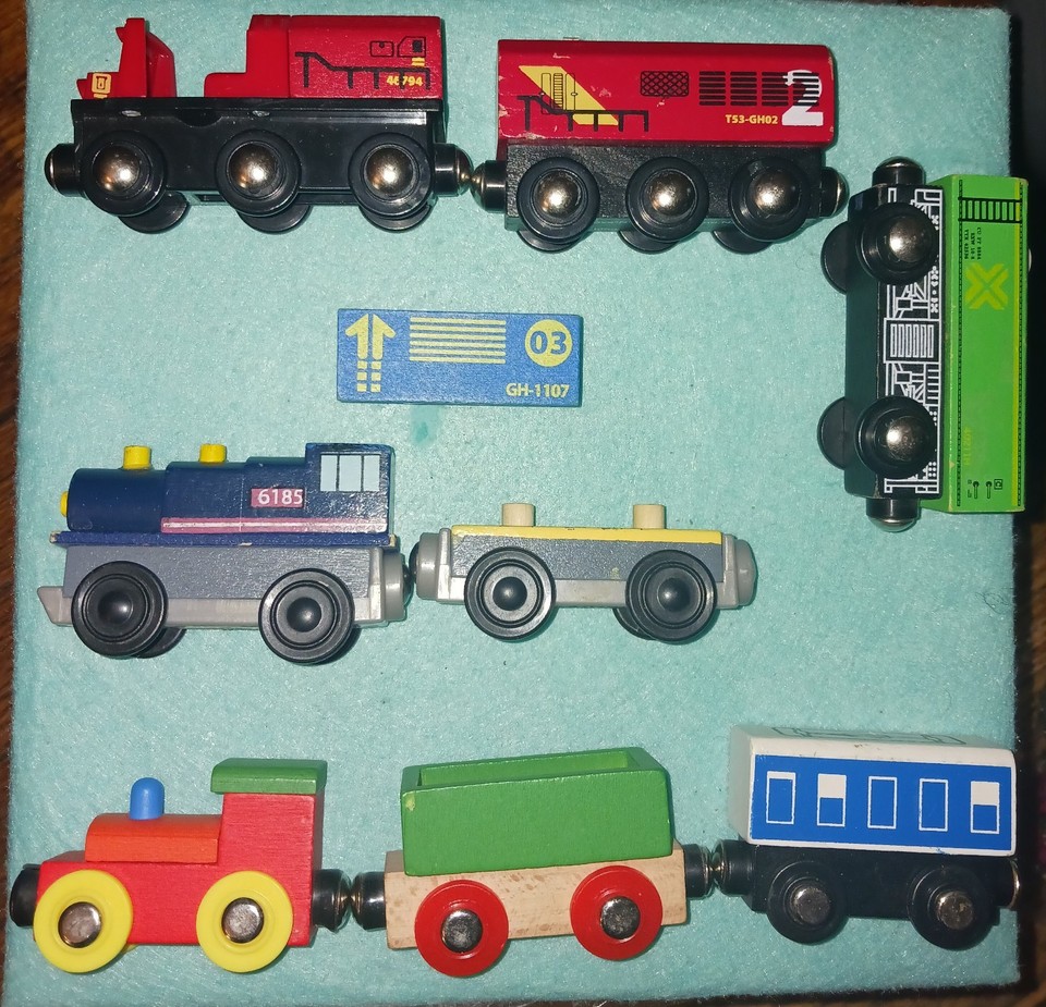 Early 2000s Wooden Train Set with Colorful Engines, Toys R Us ...