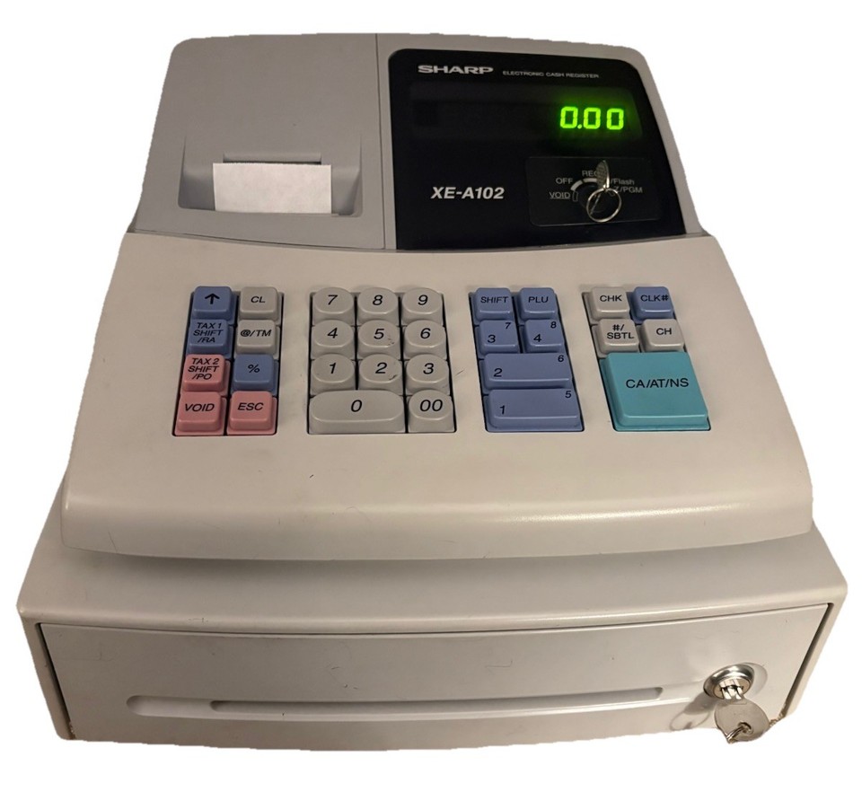 SHARP XE-A102 ELECTRONIC CASH REGISTER *WORKS* with Keys, Paper Roll ...