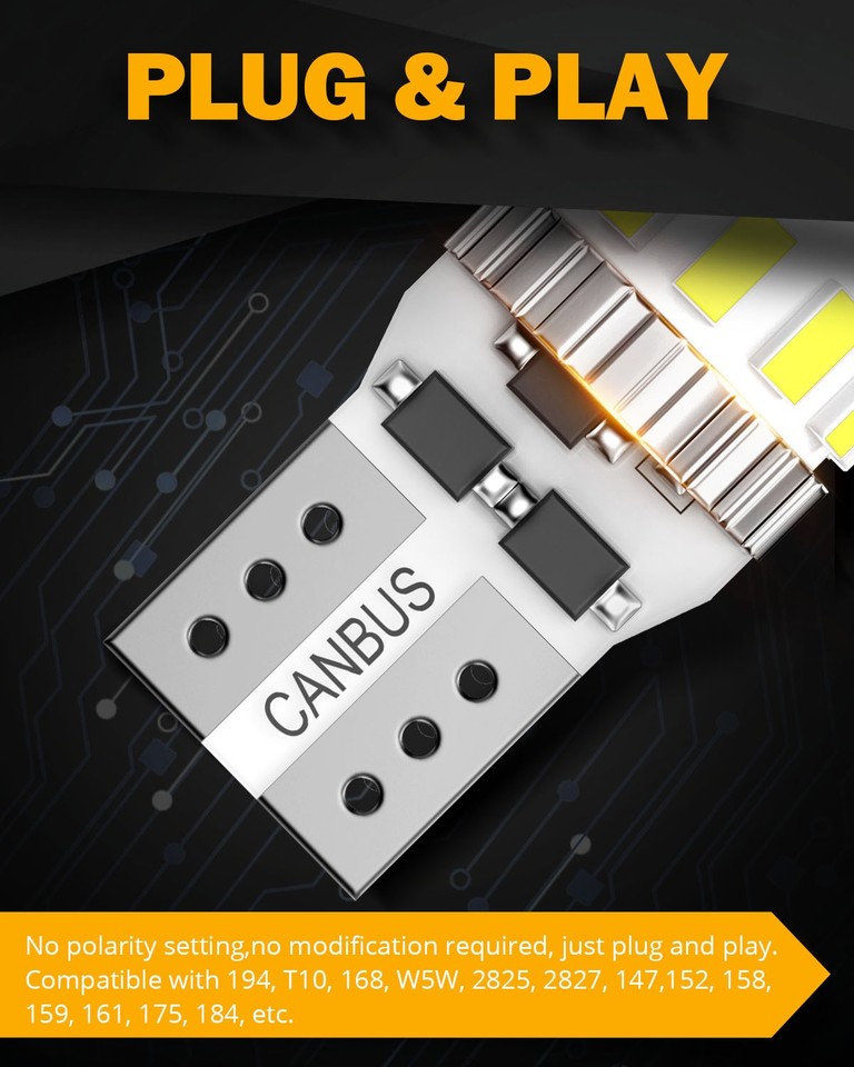 AUXBEAM T10 LED License Plate Light Car Interior Bulbs White 168 2825 ...