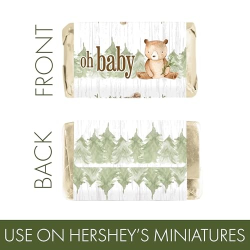 Woodland Teddy Baby Shower Mini Chocolate Candy Bar Wrapper Labels ...
