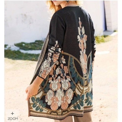 Peruvian Connection Gabriele Floral Jacquard Knit Cardigan Duster Sweater Size S | eBay