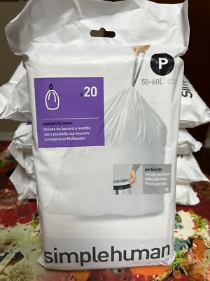 Simplehuman Lot Of 5 20 Count 50-60L Code P Custom Fit Trash Bags Liner ...