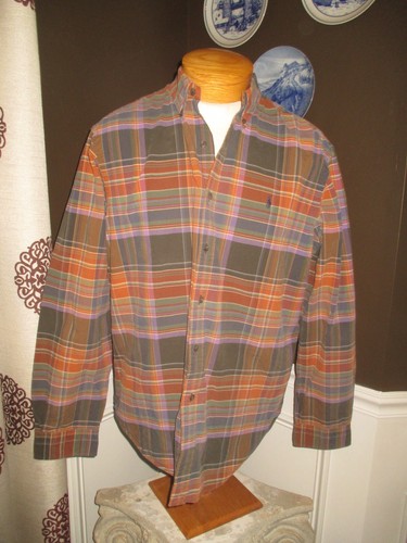 RALPH LAUREN mens SZ XL multi color plaid navy pony CLASSIC FIT l/s ...