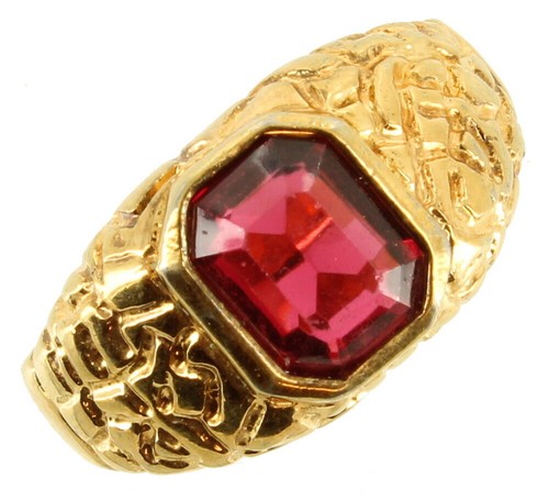 Vintage Signet Organic Faceted Red Stone Unisex Large Gold Plated Ring ...