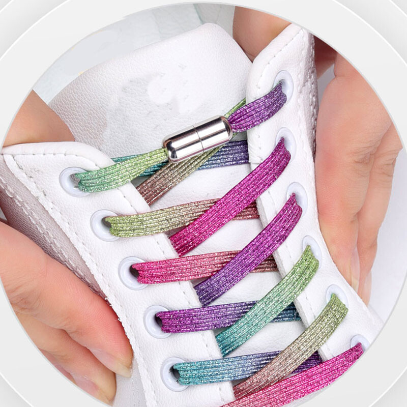 Gradient Color Shiny Shoes Laces Double Buckle Lazy Shoelaces Shoe ...