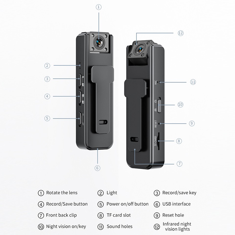 1080P Portable Police Body Camera Video Audio Recorder Pocket Night ...