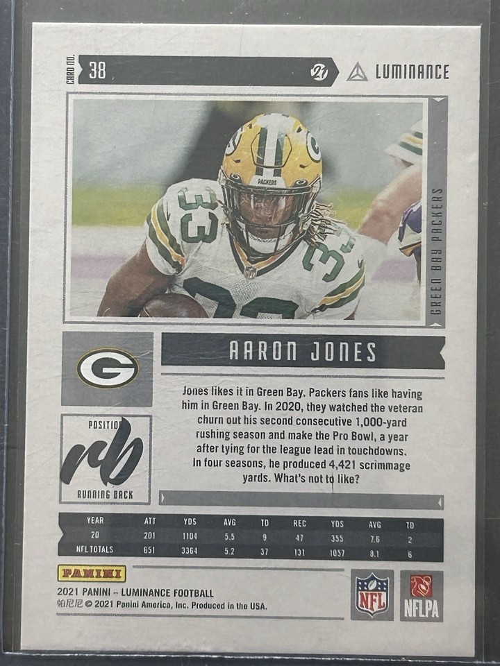 AARON JONES 2021 PANINI LUMINANCE GOLD CARD #38 /299 | eBay