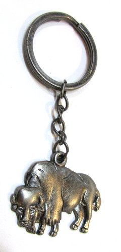 Vintage 1990s American Buffalo Bison Pewter Key Fob Pendant Steel ...