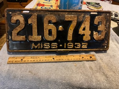 License Plate Vintage Mississippi Miss 1932 216 743 Rustic | eBay