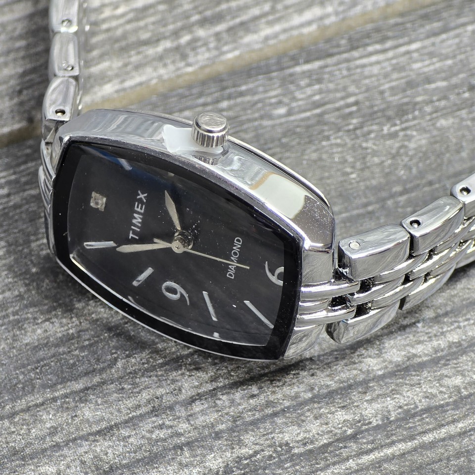 Timex Women's Watch TW2T50000 Quartz Diamond Silver Dial Rectangle ...