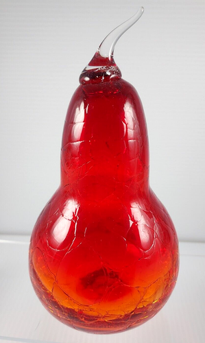 Vintage Blenko Crackle Glass Pear, Ruby Red Tangerine Amberina With ...