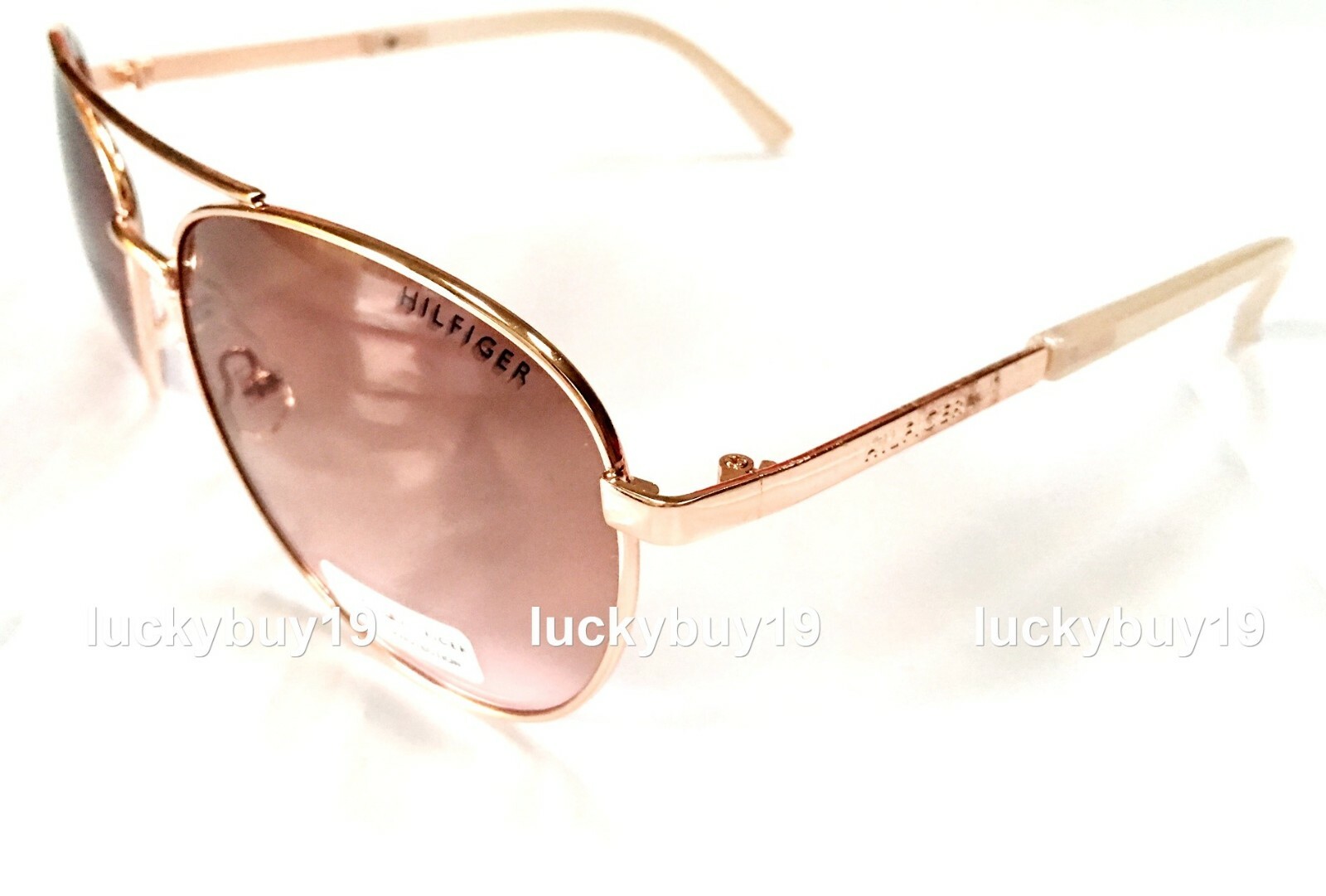 NEW Tommy Hilfiger LINDSAY Beige Gold Aviator Authentic Sunglasses Gift ...