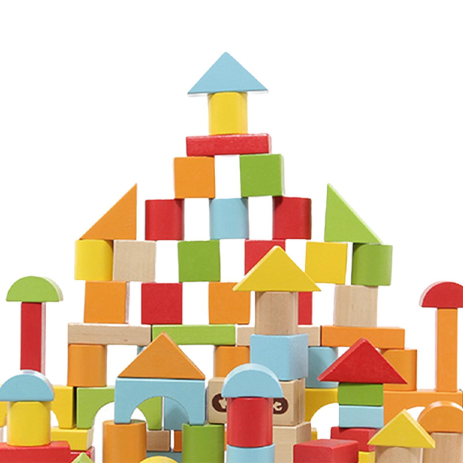 Wooden Building Set 100 Blocks Geometry Construction Toys Set Develops ...