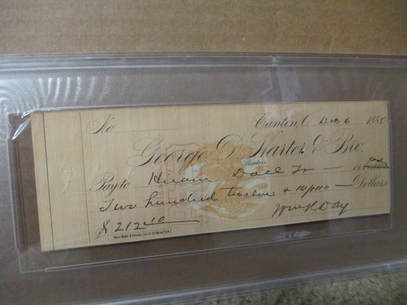 William R. Day Sec. Of State, Sup. Ct. Justice Signed Check 12/6/1888 ...
