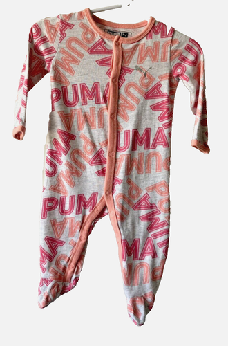 GIRLS PUMA NEW SLEEPER LOGO FEET LONG SLEEVE SNAPS PINK PEACH GRAY SIZE ...