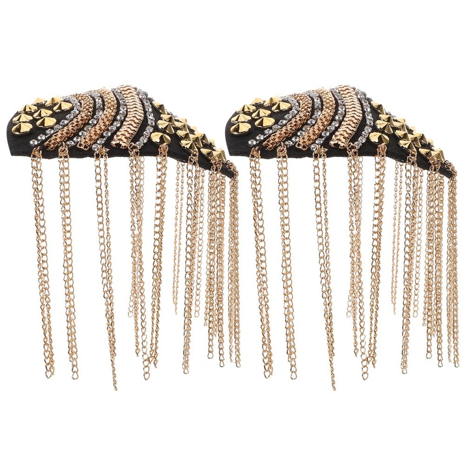 2 Pcs Rhinestone Shoulder Chains Clothes Supplies Epaulet Fringe Badge ...