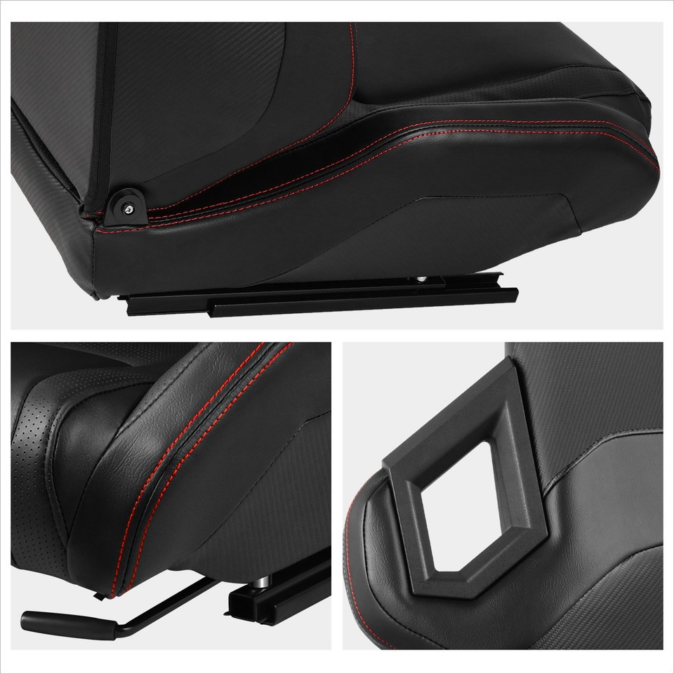 2Pcs Universal Vinyl Leather Reclinable Racing Seats w/ Bottom Sliders ...
