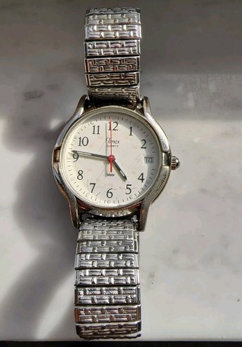Women's 395 LA Cell Timex Analog Date White Dial S. Steel Watch Water ...