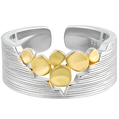 Silver Ring Cut Out Gold Plated with Structure Shiny Wide Circle Ring ...