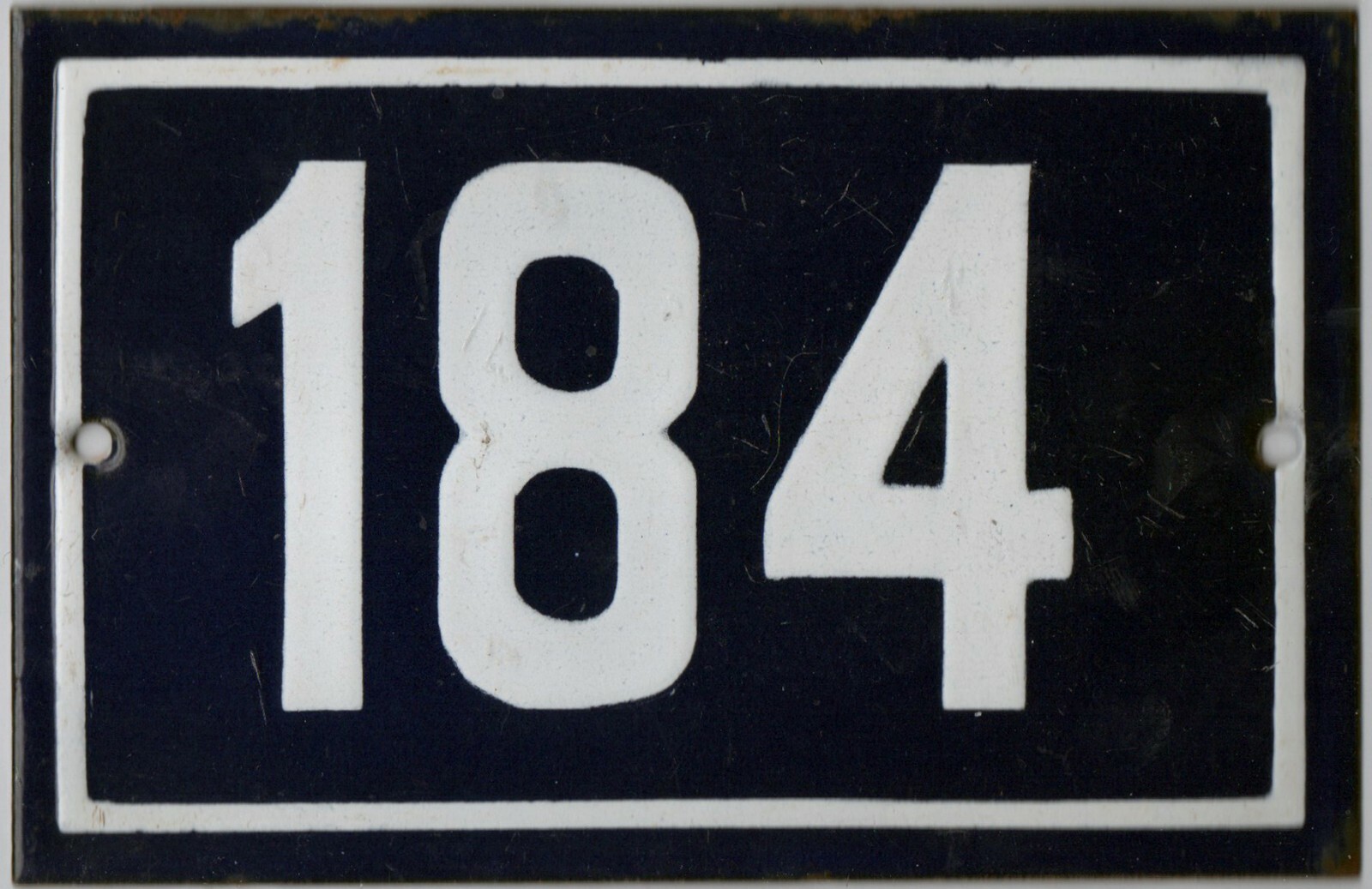 Old blue French house number 184 door gate plate plaque enamel steel ...