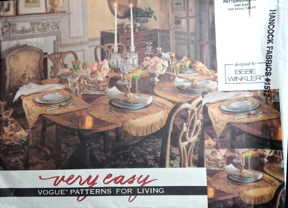 VOGUE Very Easy Home Decor Pattern 2861 Table Runner Tablecloth Napkins ...