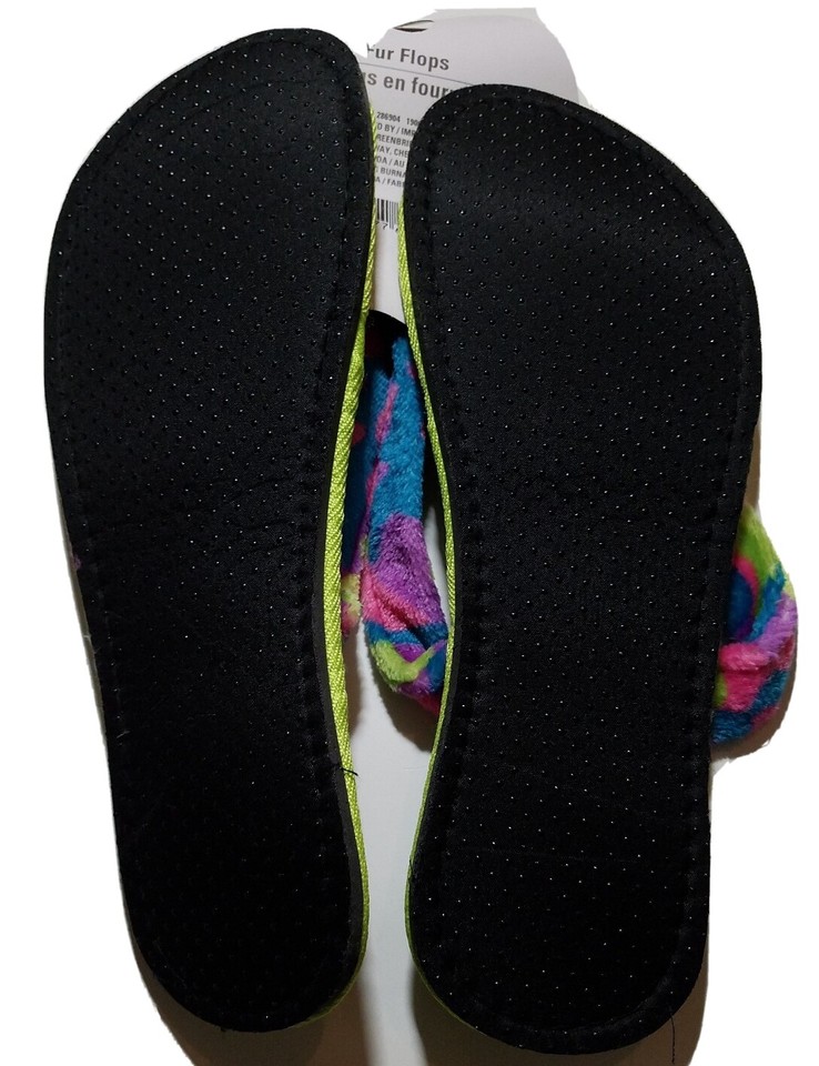 FUR FLOPS NWT FUZZY FLIP FLOP SLIPPERS SANDALS BRIGHT NEON CAMO S M | eBay
