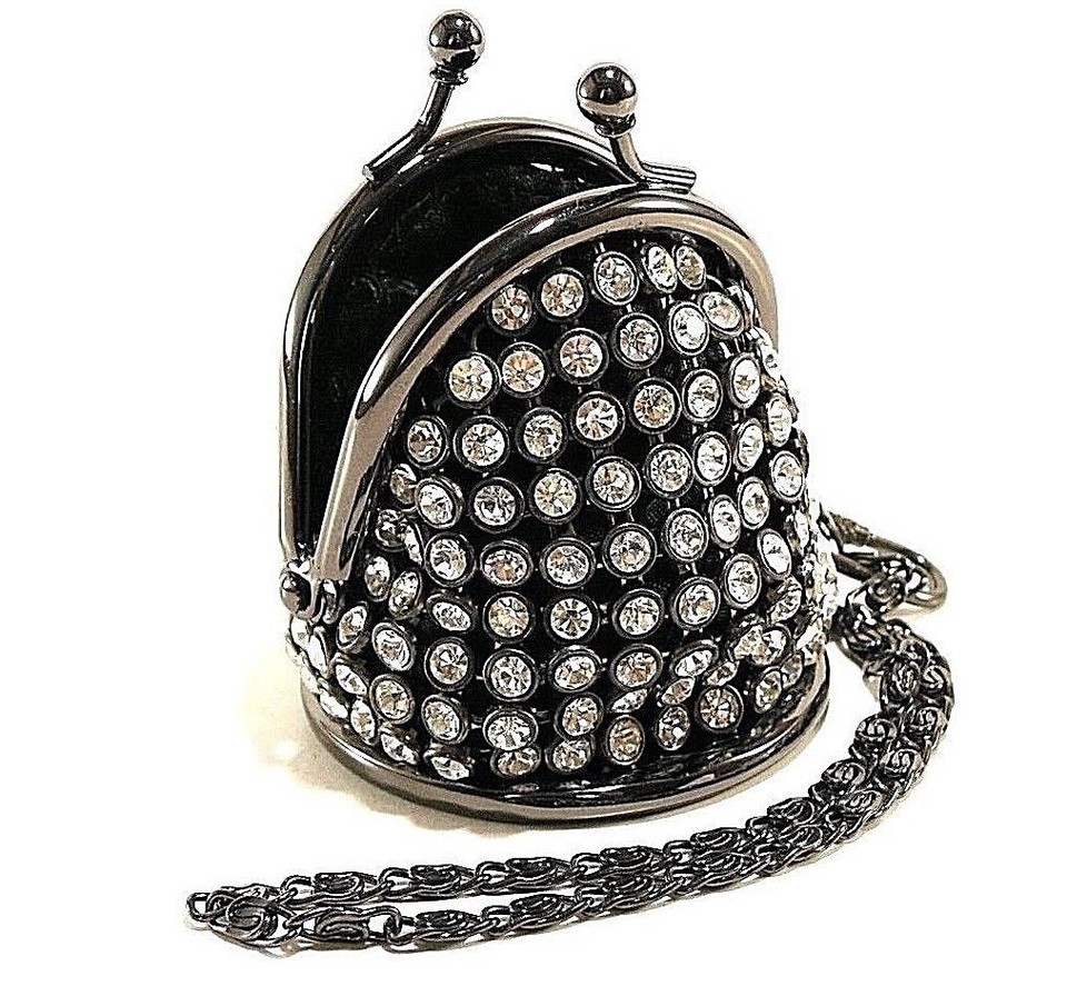 Rhinestones mini coin purse with Mirror in the Bottom, Hand Strap USA ...