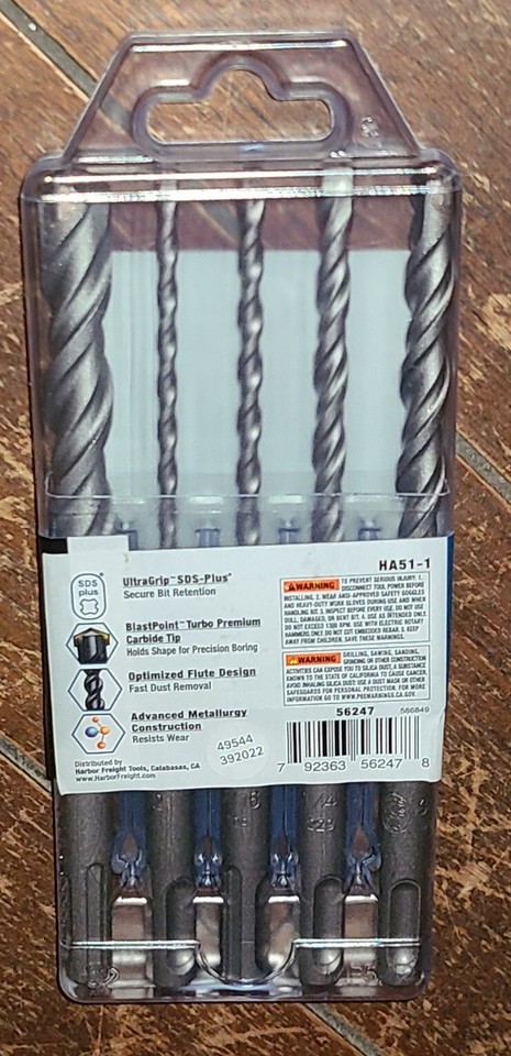 5pc SDS-Plus Rotary Hammer Bit Set: 1/2", 3/16", 1/4", 5/32" & 3/8" - # ...