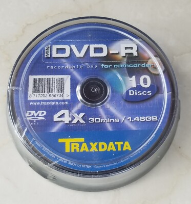 TRAXDATA Mini DVD-R 4x . 30 min 1.46 Go. cake de 10. camescope. NEUF ...