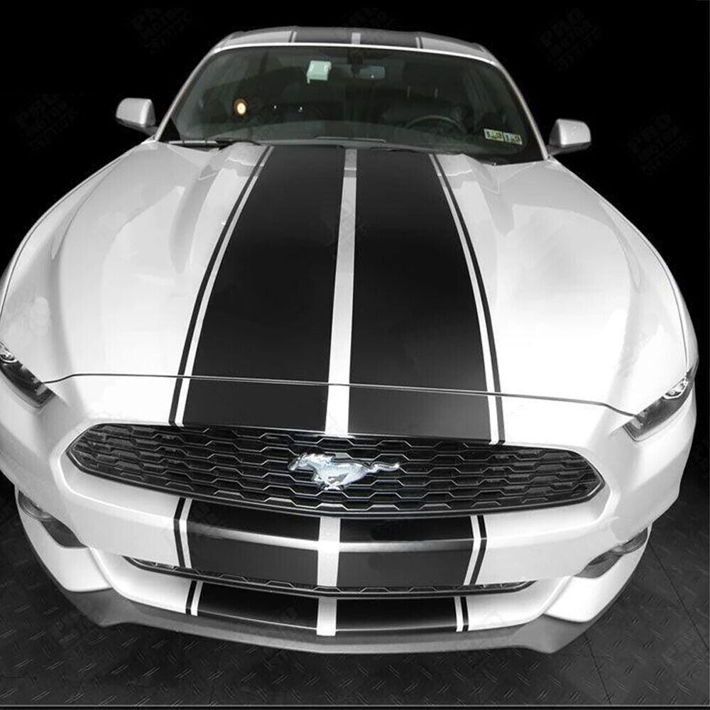 For Ford Mustang 78.7'' Black Hood Roof Rally Racing Stripe Decal Vinyl ...