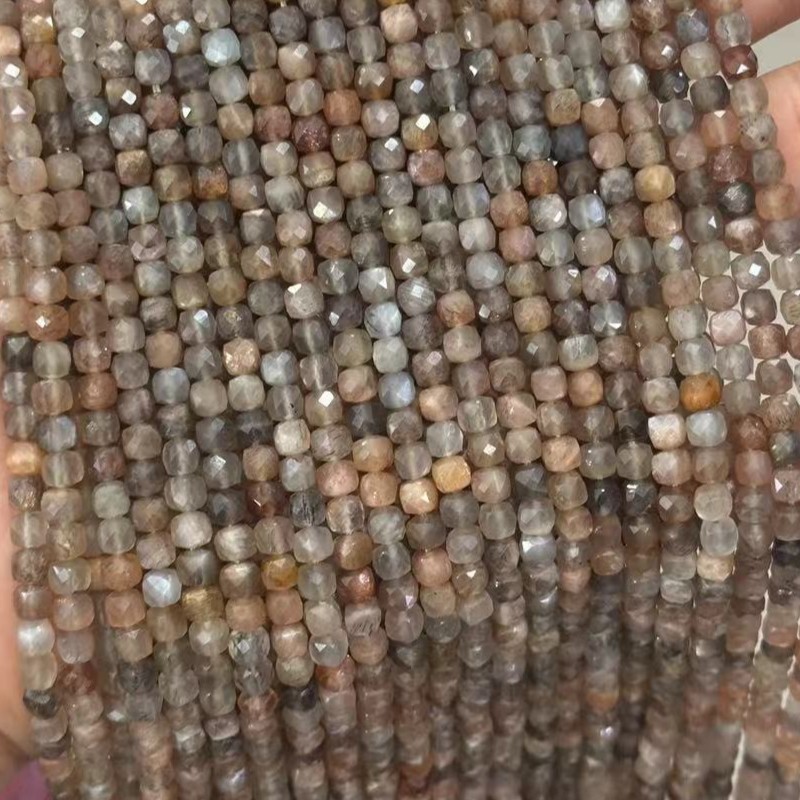 4mm Natural Faceted Cube Square Chocolate Black Sunstone Bead for ...