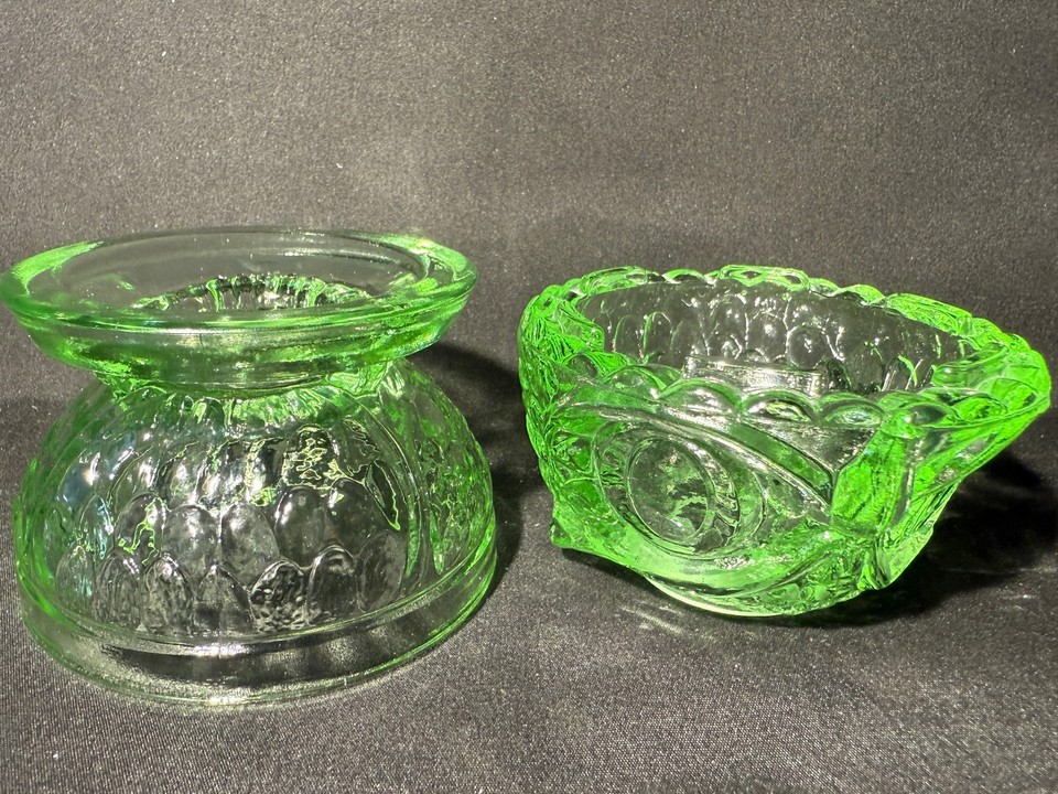 green Vaseline glass Owl Fairy lamp candle tea light holder Bird ...
