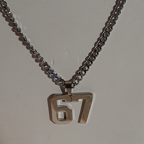 #67 BASEBALL FOOTBALL NUMBER Pendant Charm / 18"-24" STAINLESS CHAIN ...