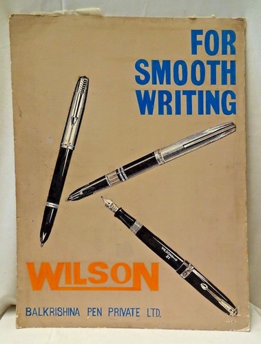 WILSON FOUNTAIN PEN VINTAGE ADVERTISEMENT CARDBOARD SIGN HAND PAINTED ...