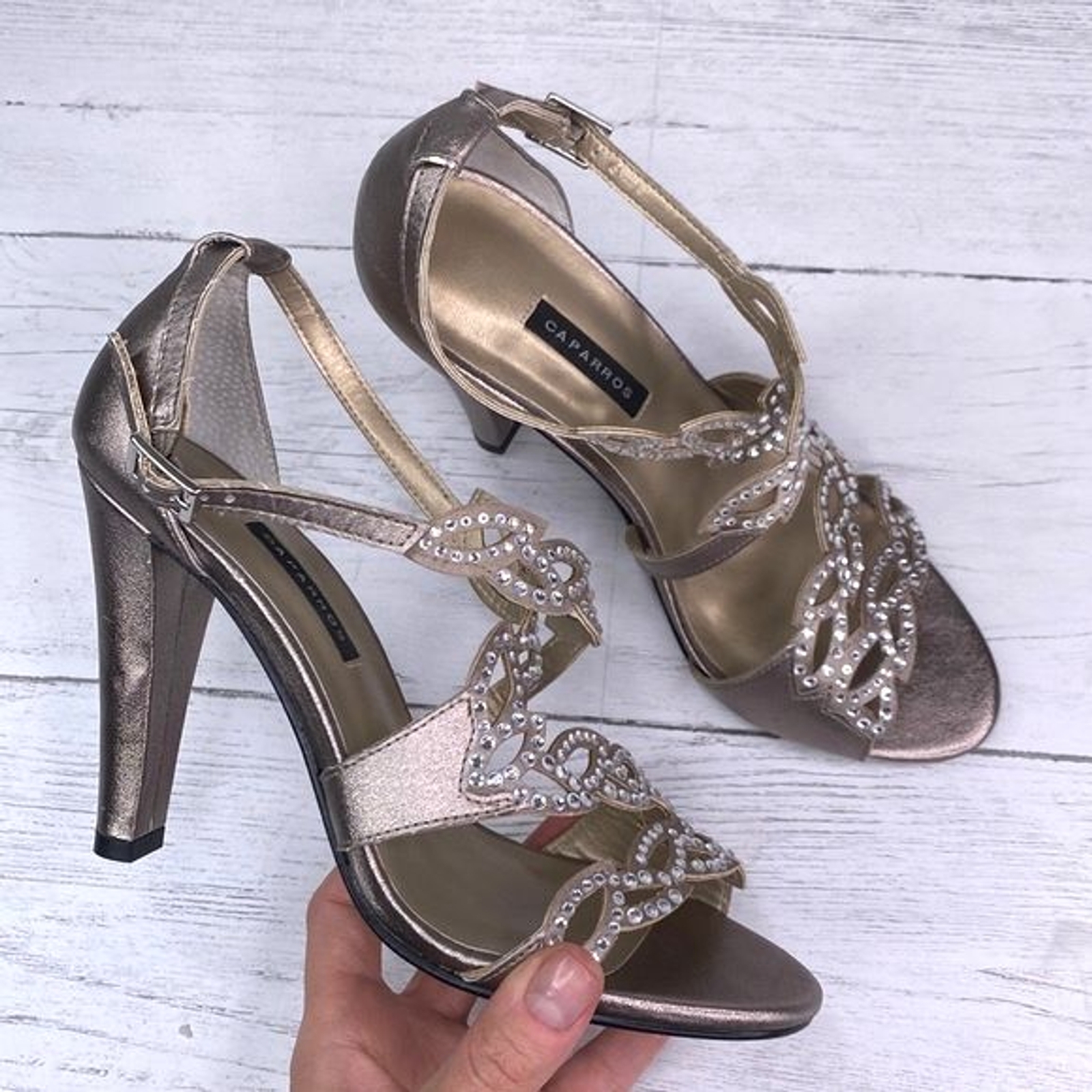 Caparros Silver Glitter Sparkle Leather Sandals Heels… - Gem