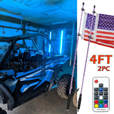 Pair 4ft RGB LED Spiral Whip Lights Antenna UTV ATV for Polaris RZR XP ...