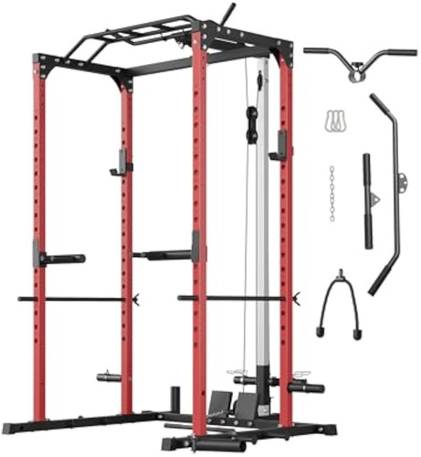 1200 LBS Power Cage Power Squat Rack with LAT Pulldown Multi-Function ...