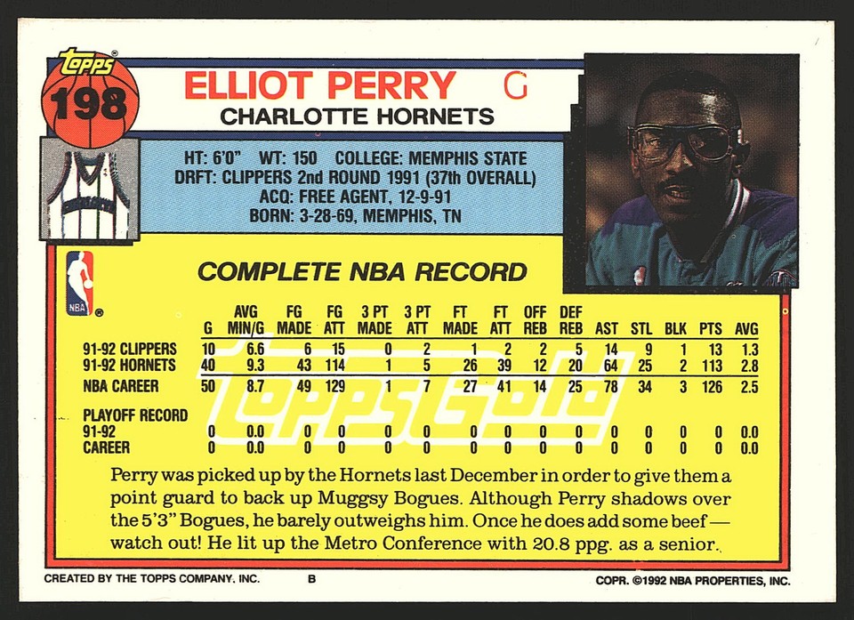 1992-93 Topps #198 Elliot Perry Gold | eBay