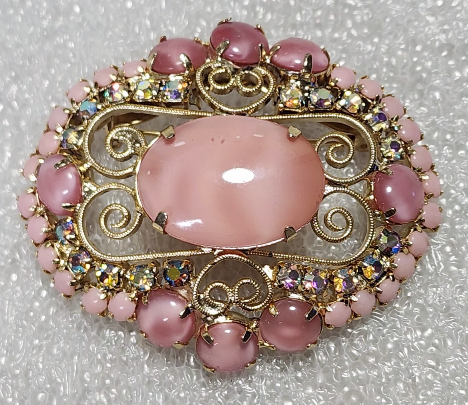 Vintage AB & Pink Moonstone Glass Art Filigree Deco S… - Gem