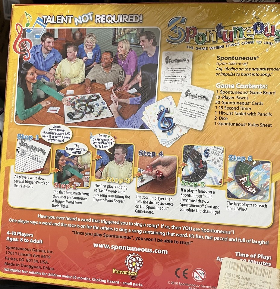 Spontuneous The Game Where Lyrics Come To Life! Board Game Brand New ...