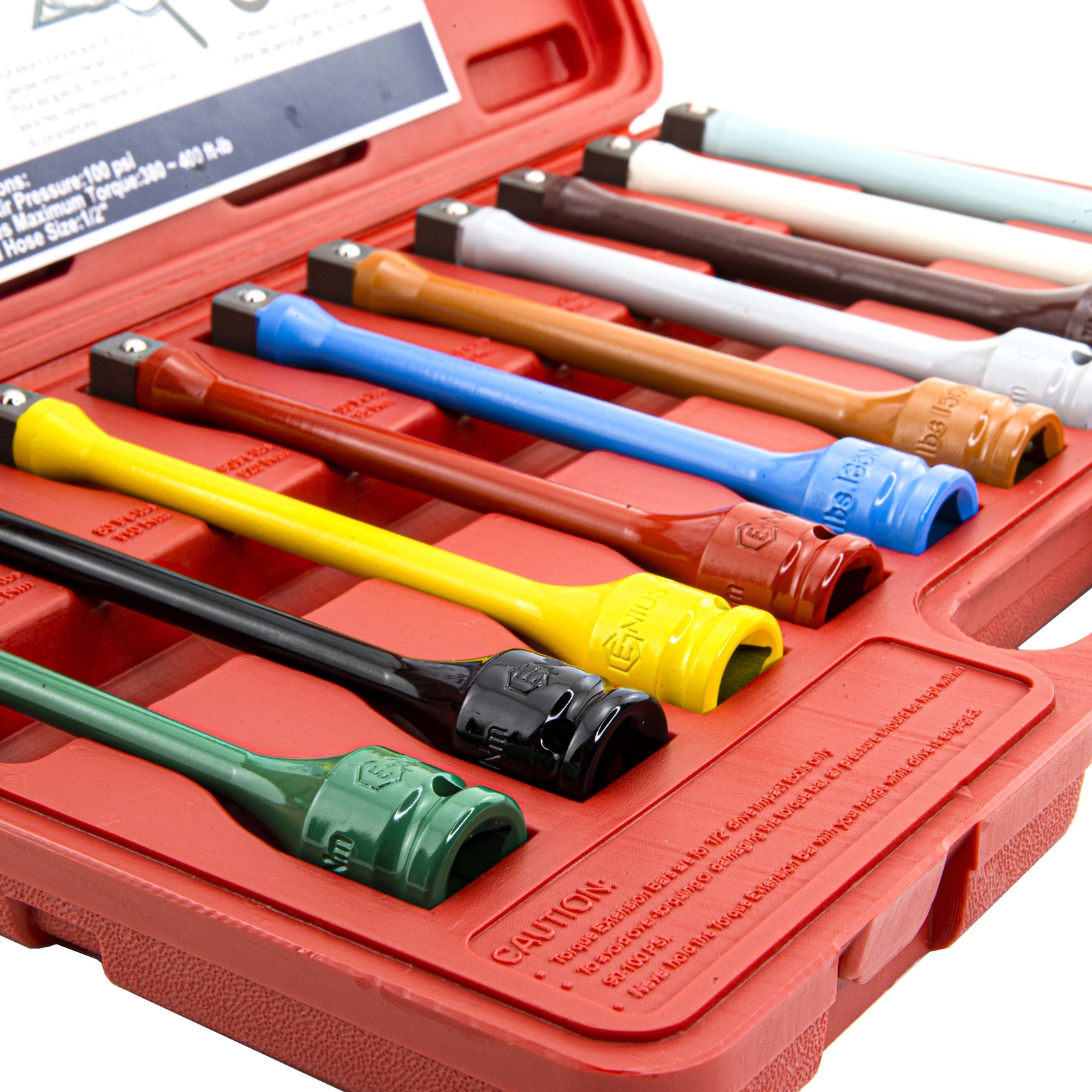 Genius Tools 10 Piece 1/2" Dr. Torque Extension Bar / Torque Stick Set ...