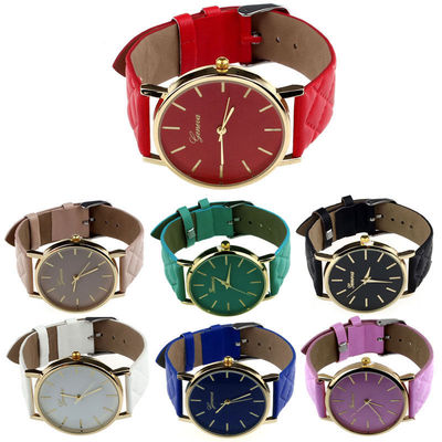 Ladies Fashion Gold Geneva Quartz Multi Coloured Checked Band Wrist ...